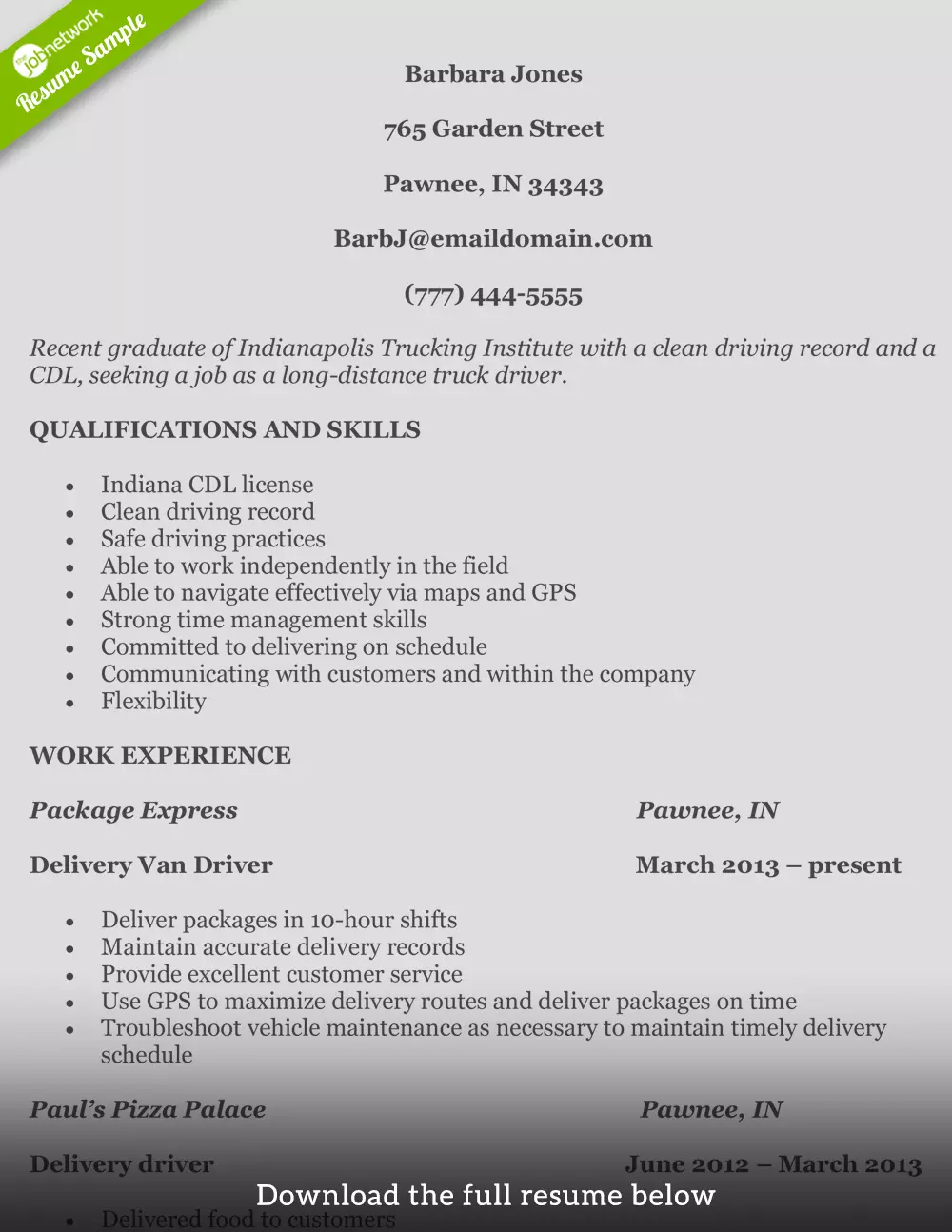 How to Write a Perfect Truck Driver Resume (With Examples) | TheJobNetwork